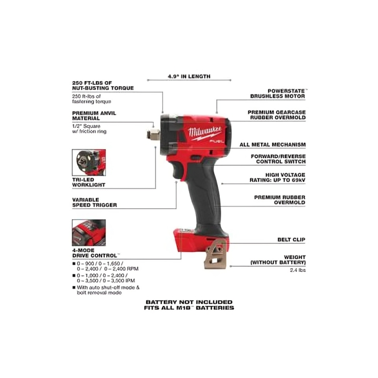 Milwaukee 2855-20 M18 Fuel 1/2 In. Compact Impact Wrench W/ Friction ...